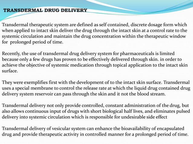 TRANSDERMAL DRUG DELIVERY | PPTX