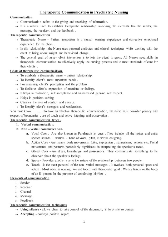 Therapeutic communication | PDF