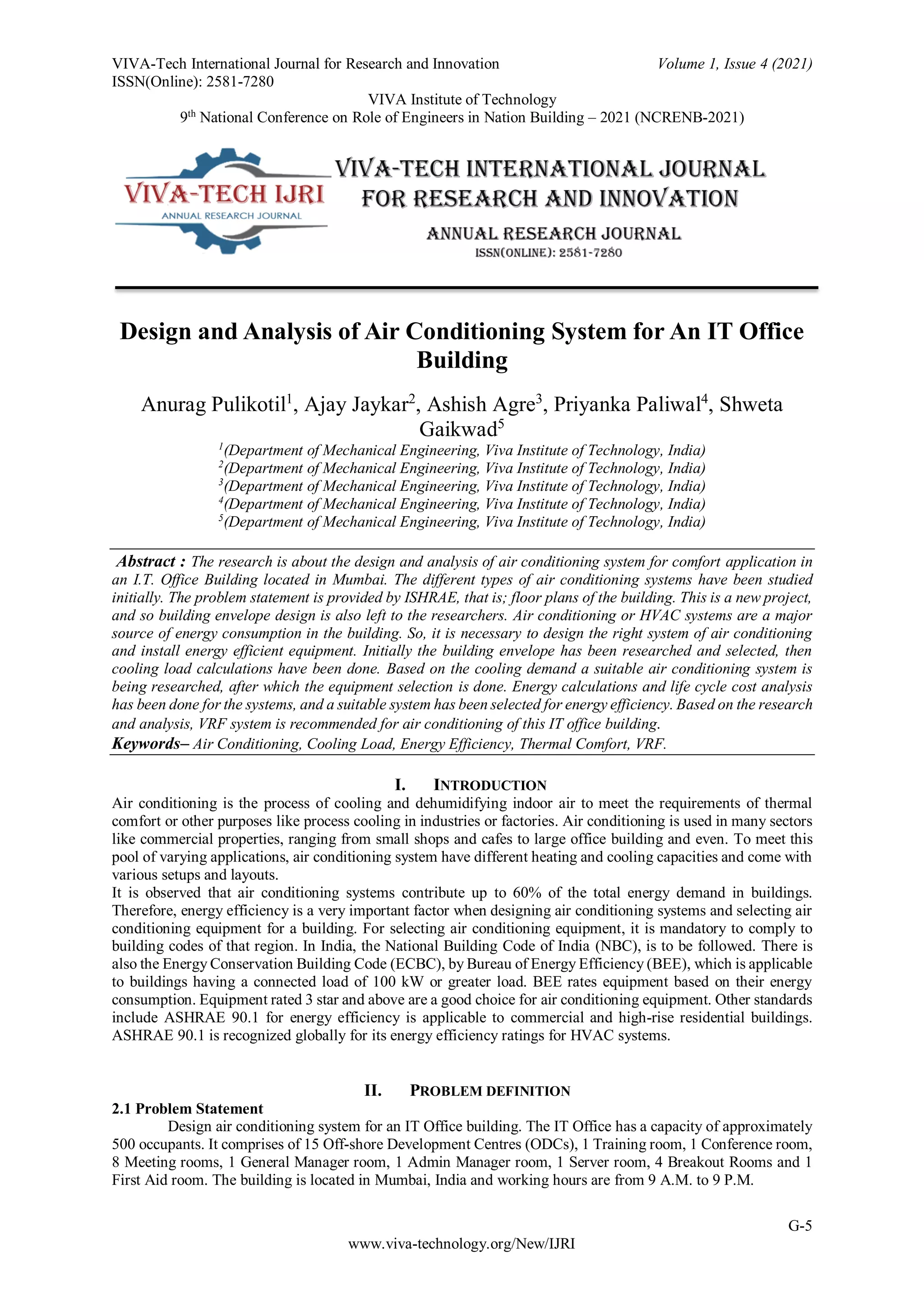 Design and Analysis of Air Conditioning System for An IT Office ...