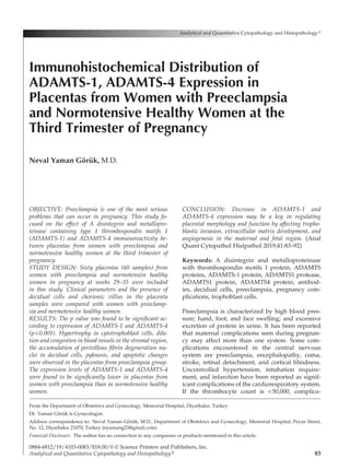 Immunohistochemical Distribution of ADAMTS-1, ADAMTS-4 Expression in ...