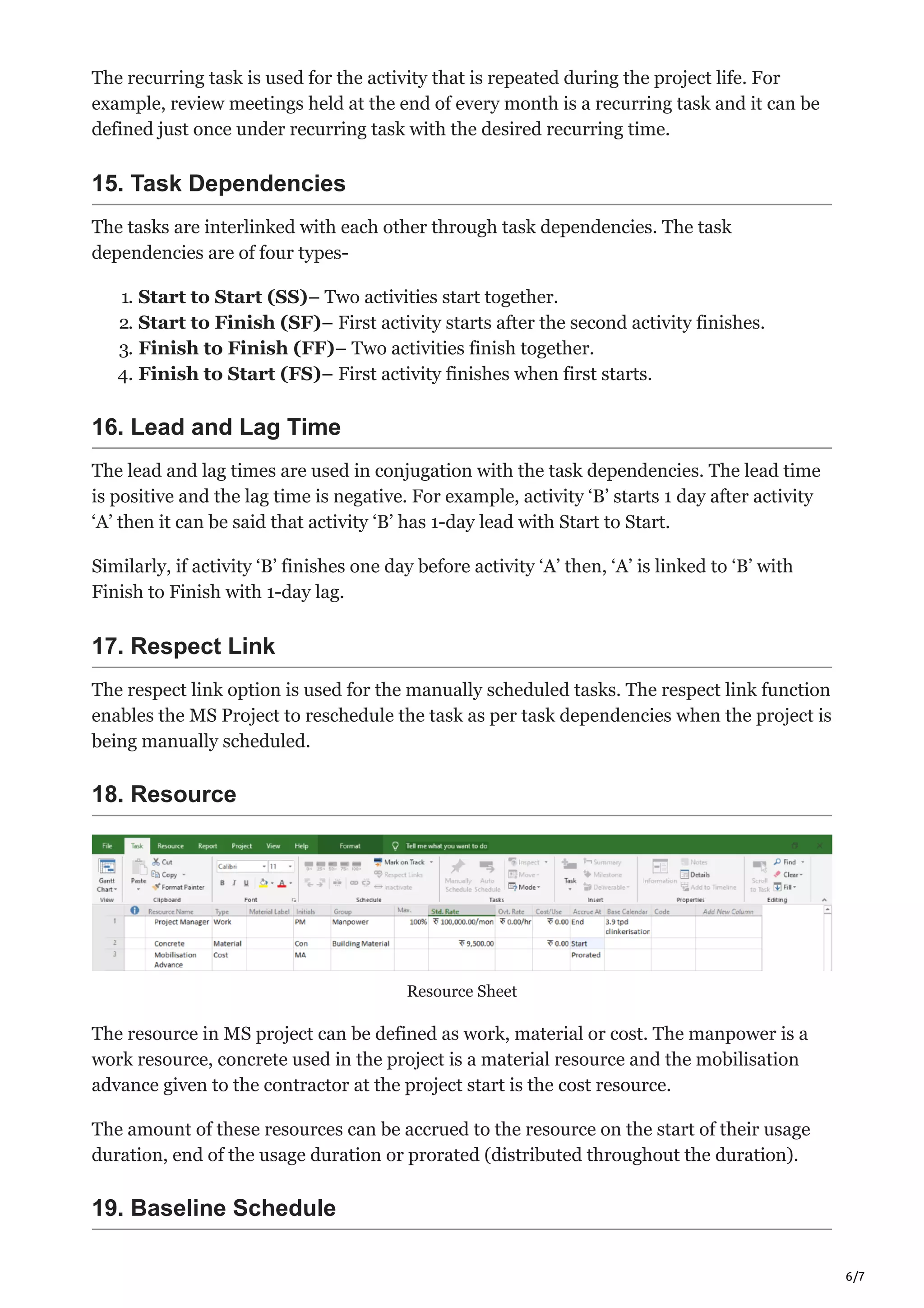 MS Project Terminology -Top 20 terms everyone must know | PDF