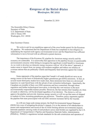 Congressional Letter on Keystone XL Pipeline | PDF