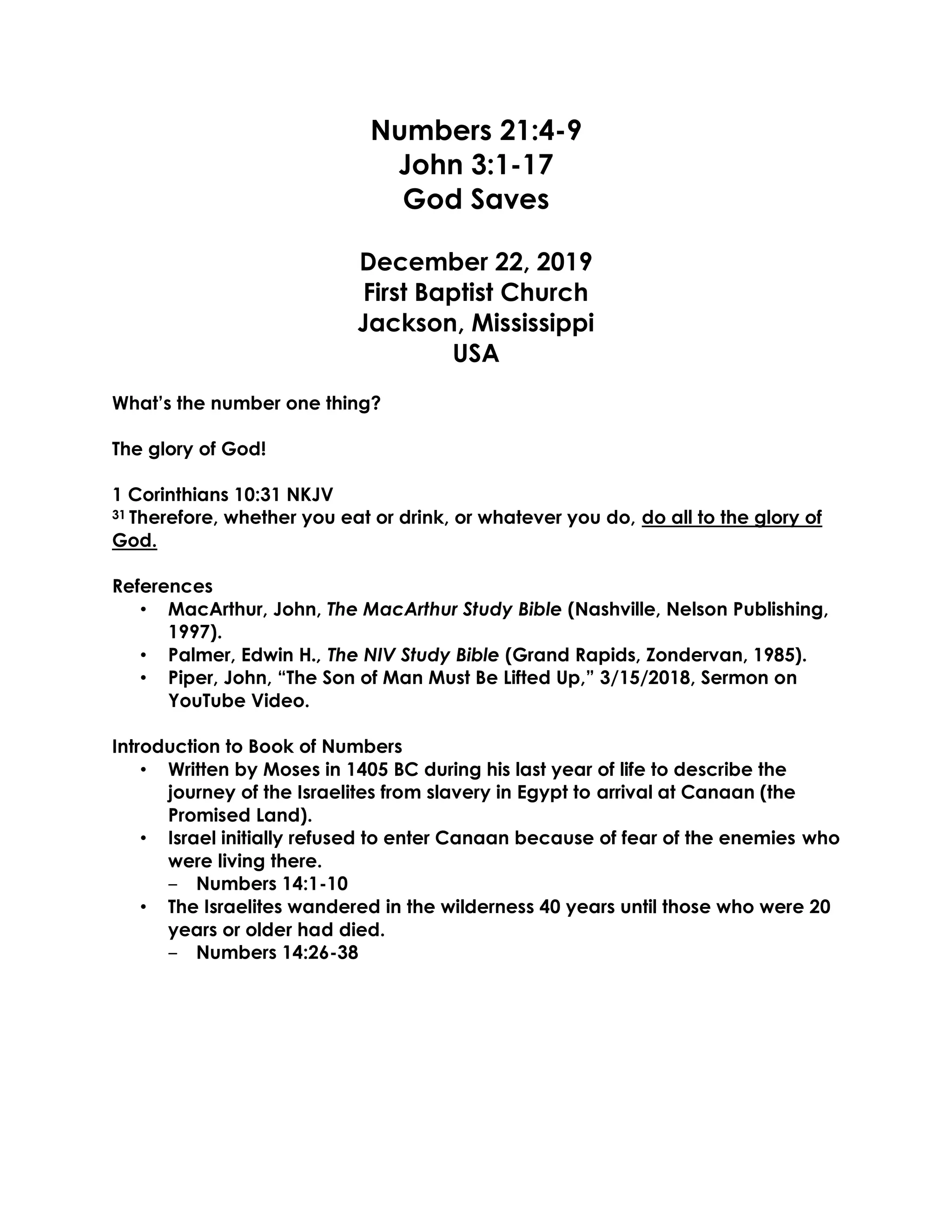 12-22-19, Numbers 21;4-9 and John 3;1-17, God Saves | PDF