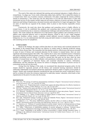 Effectiveness of inmates’ educational programs in Ilorin Remand Home ...