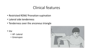 Elbow dislocations, Radial head fractures, olecranon fractures | PPTX