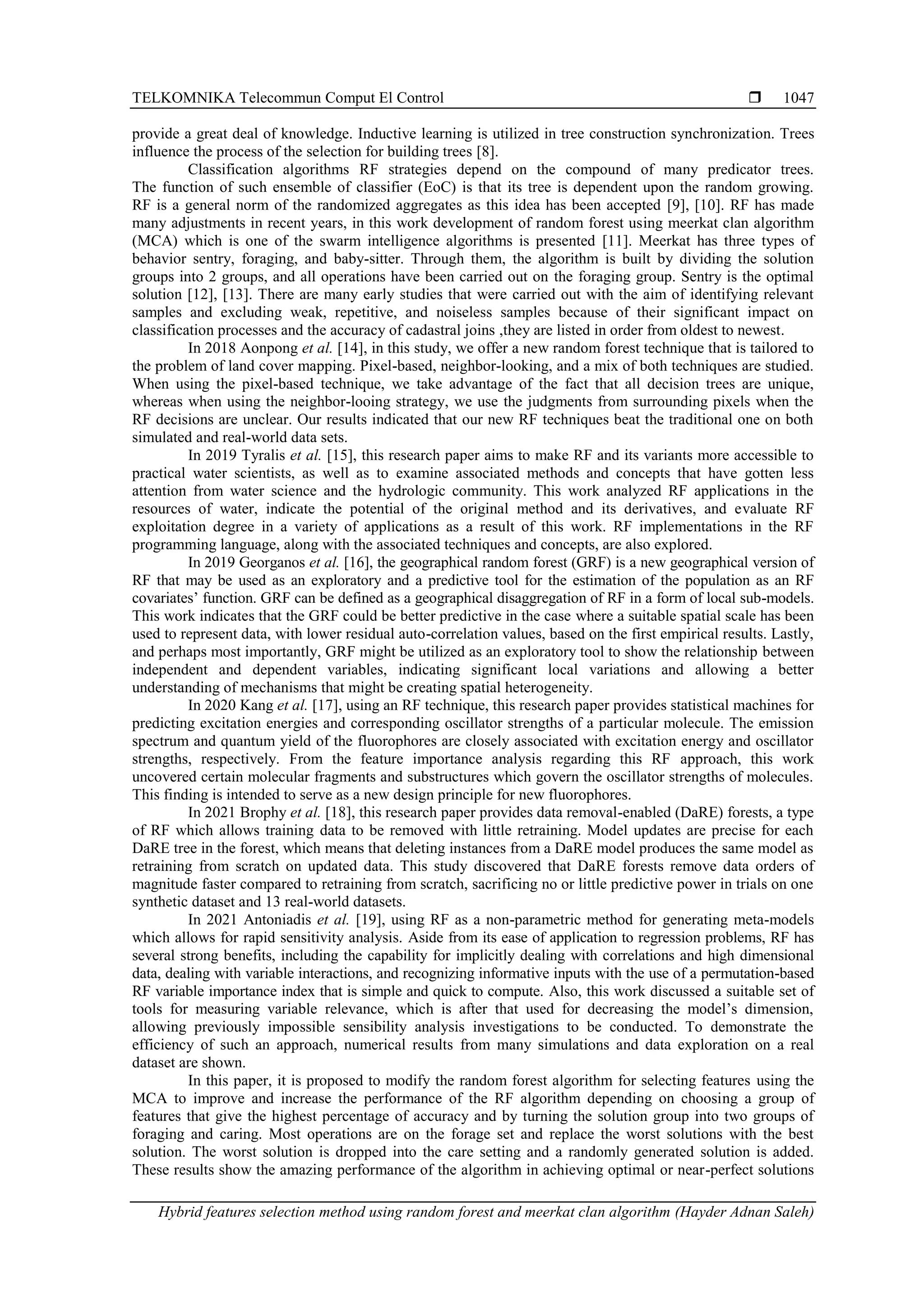 Hybrid Features Selection Method Using Random Forest And Meerkat Clan Algorithm Pdf