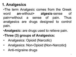 Pharmacology topic, Unit four of the drugs known as analgesic ...
