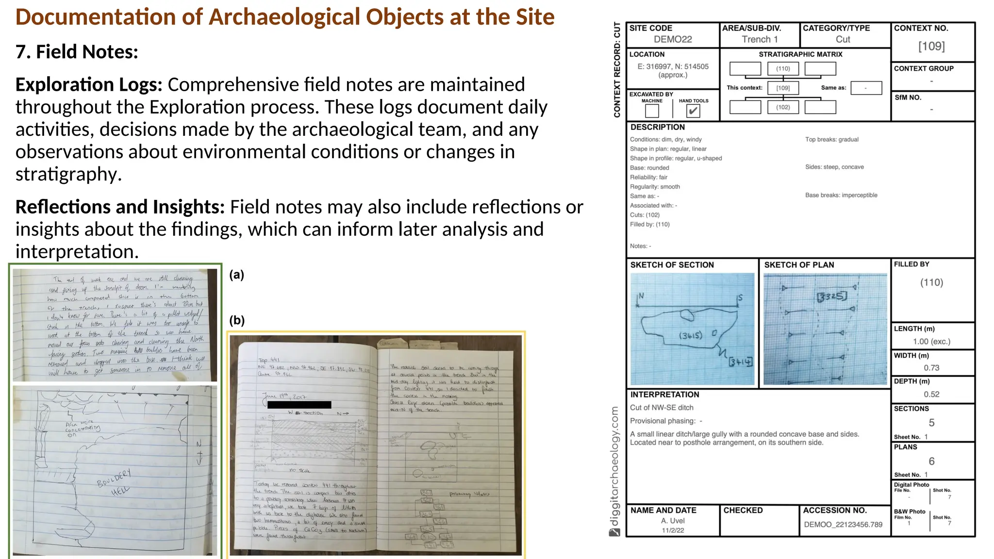 Documentation of archaeological objects at the site | PPT