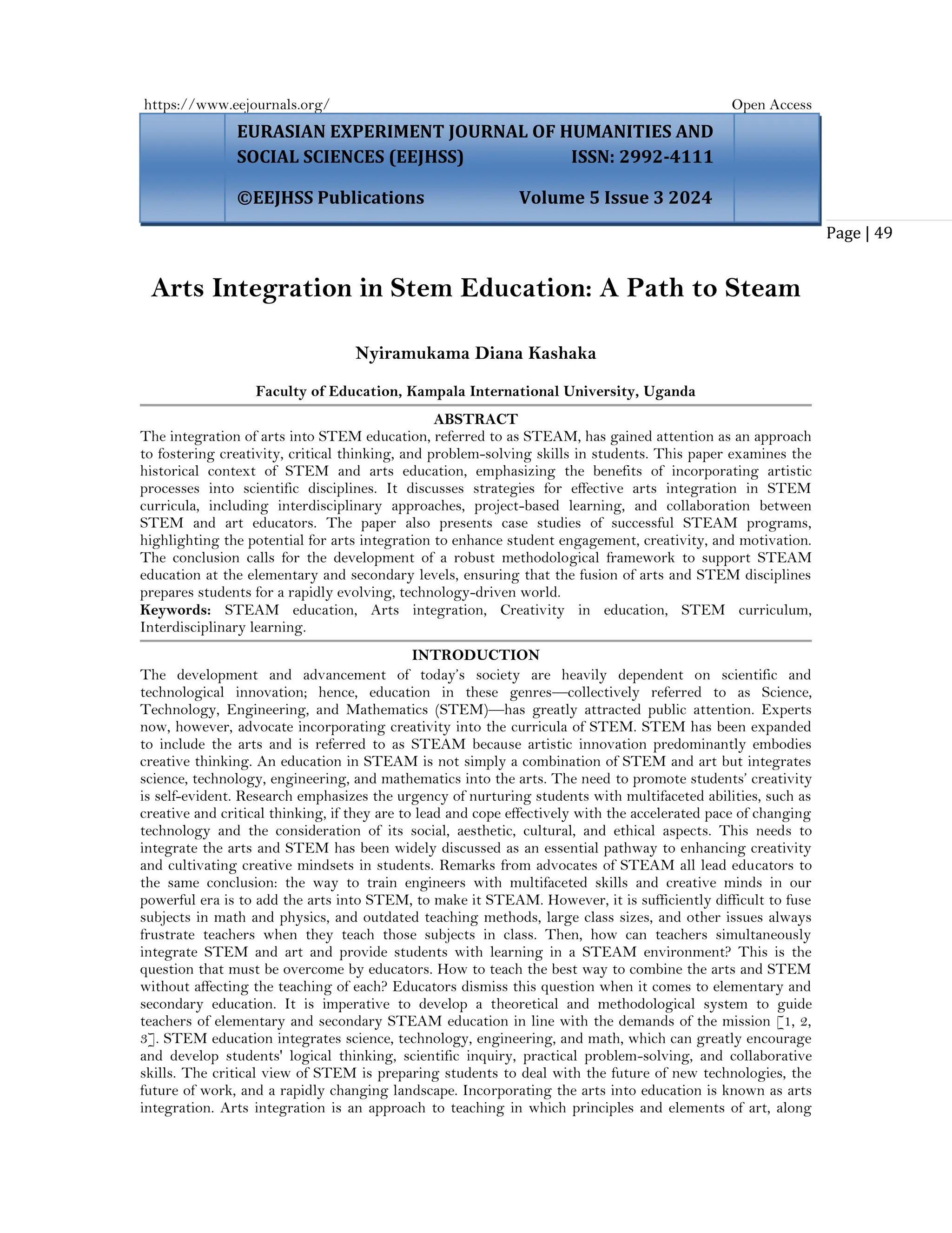 Arts Integration in Stem Education: A Path to Steam | PDF