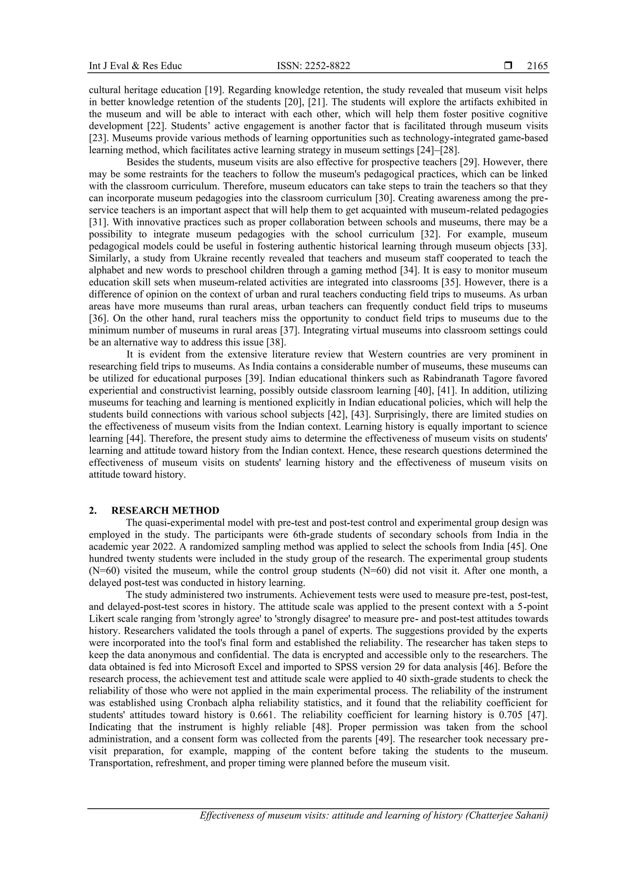 Effectiveness of museum visits: attitude and learning of history | PDF