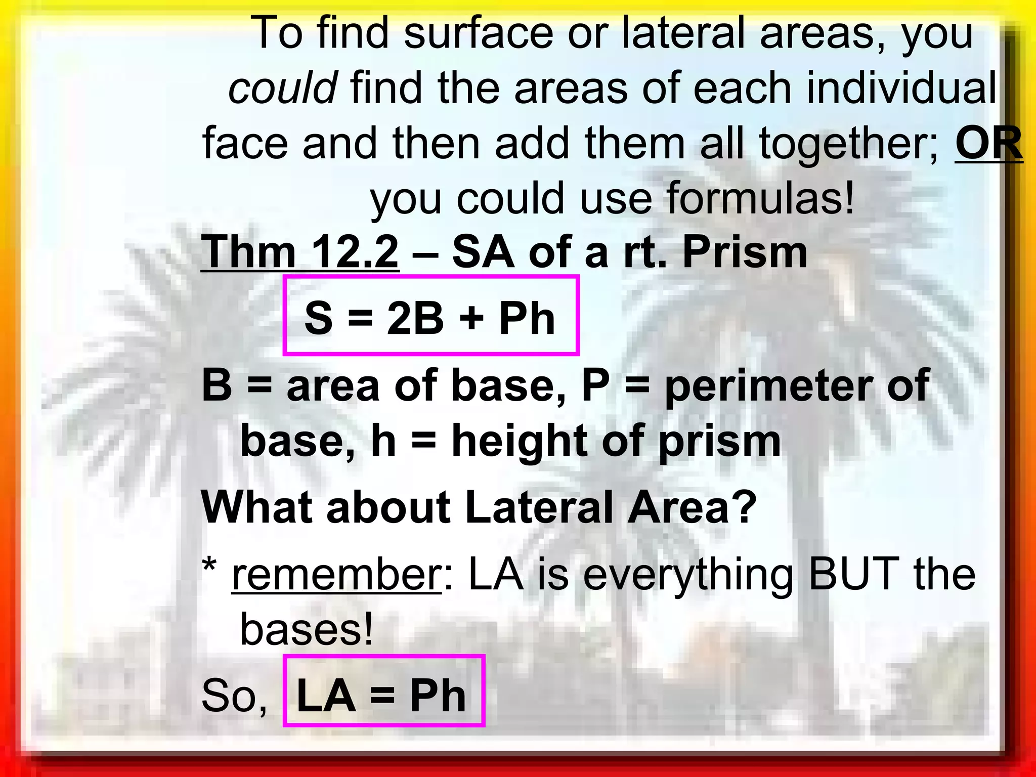 12 2 surface areas of prisms and cylinders lesson | PPT