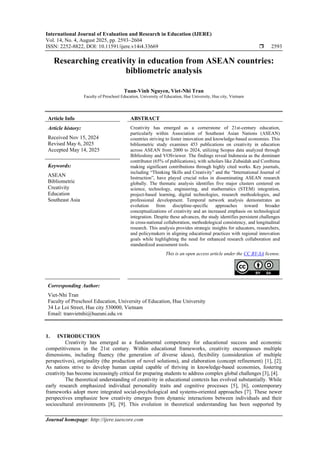 Researching creativity in education from ASEAN countries: bibliometric ...