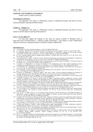 Researching creativity in education from ASEAN countries: bibliometric ...