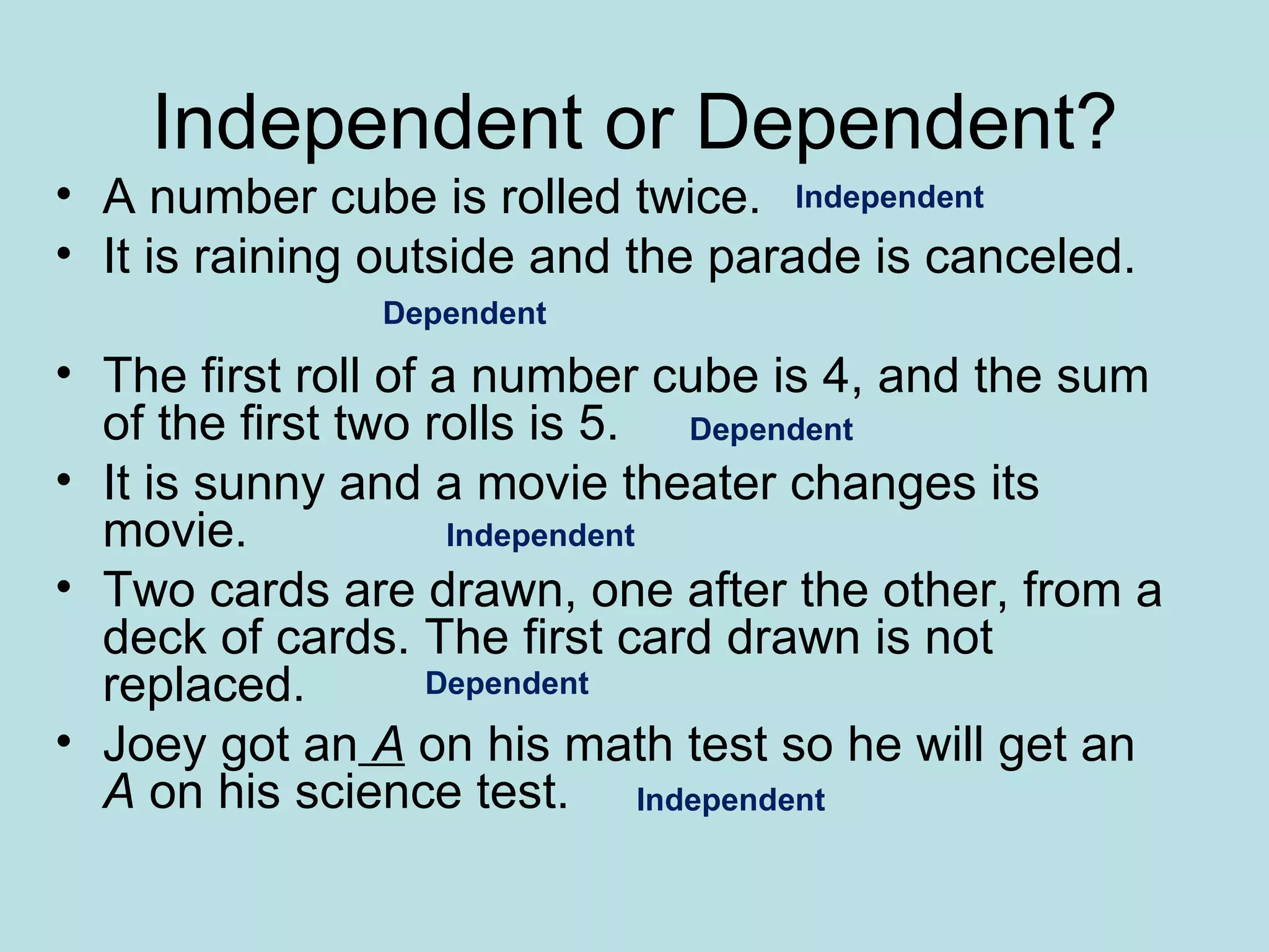 12.8 independent and dependent events 1 | PPT