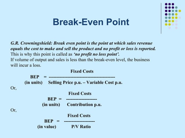 PPT on break even analysis | PPT