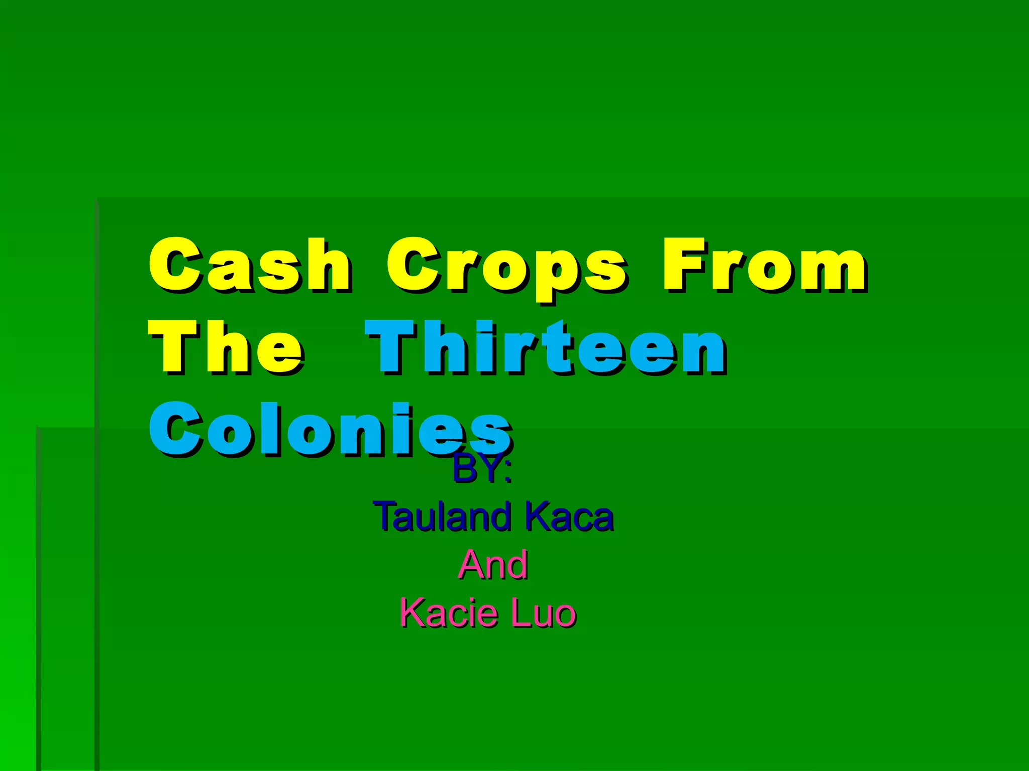 12 Cash Crops From The Thirteen Colonies | PPT