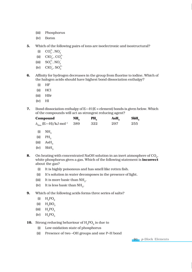 chemistry exemplar class 12 p-Block Elements pdf | PDF | Chemistry ...