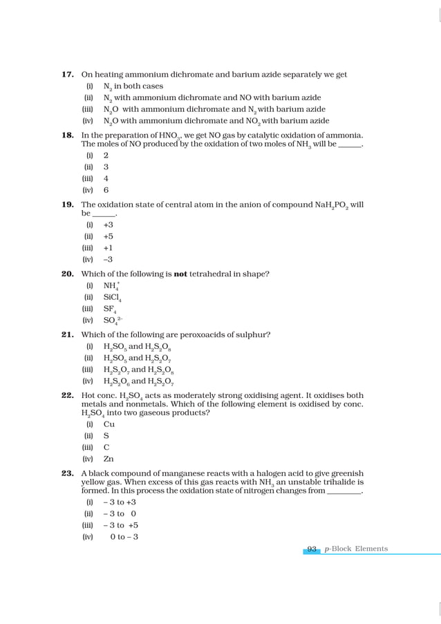 chemistry exemplar class 12 p-Block Elements pdf | PDF | Chemistry ...