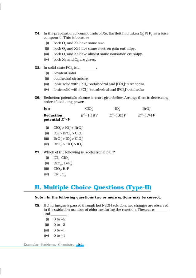 chemistry exemplar class 12 p-Block Elements pdf | PDF | Chemistry ...