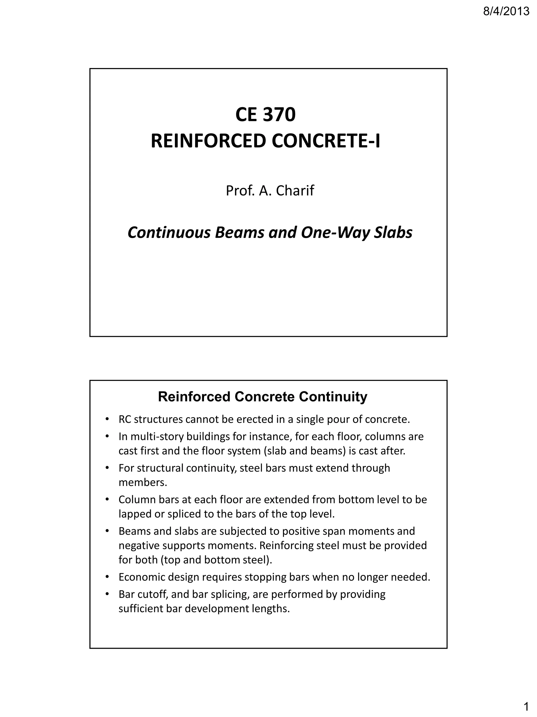Lec11 Continuous Beams and One Way Slabs(1) (Reinforced Concrete Design ...