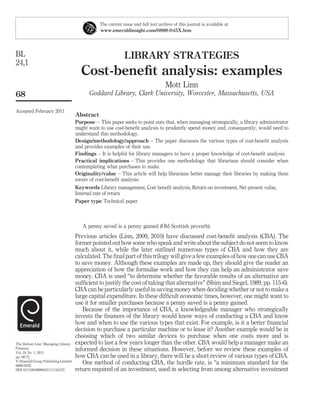 Managing Library Finances Through Cost-Benefit Analysis | PDF