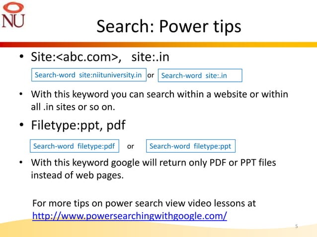 Google advance features for power searching | PPT