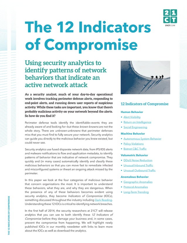 Insight Brief: Security Analytics to Identify the 12 Indicators of Compromise | PDF