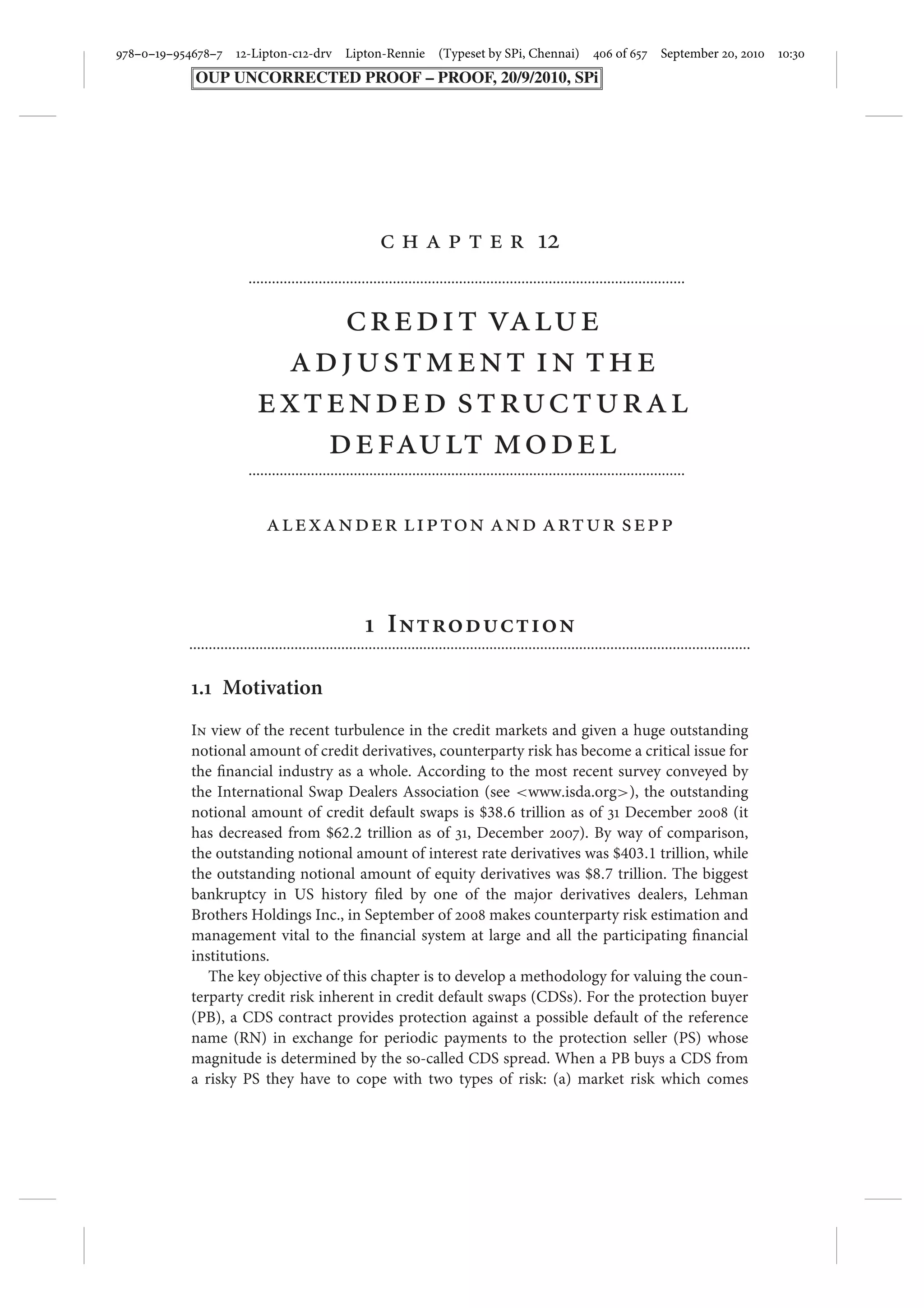 Credit Value Adjustment in the Extended Structural Default Model | PDF