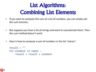 An Introduction To Python - Tables, List Algorithms | PPT