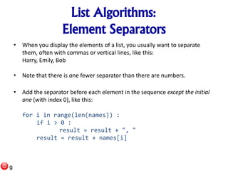 An Introduction To Python - Tables, List Algorithms | PPT