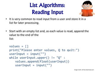 An Introduction To Python - Tables, List Algorithms | PPT