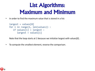 An Introduction To Python - Tables, List Algorithms | PPT