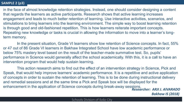 12-SAMPLE OF ACTION RESEARCH PROPOSALS FROM BERF APPROVED RESEARCHES.pptx | Professional School ...