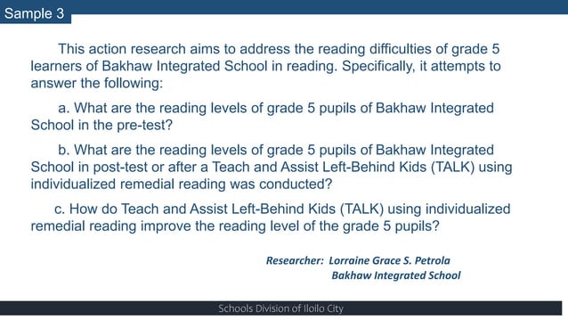 12-SAMPLE OF ACTION RESEARCH PROPOSALS FROM BERF APPROVED RESEARCHES.pptx | Professional School ...
