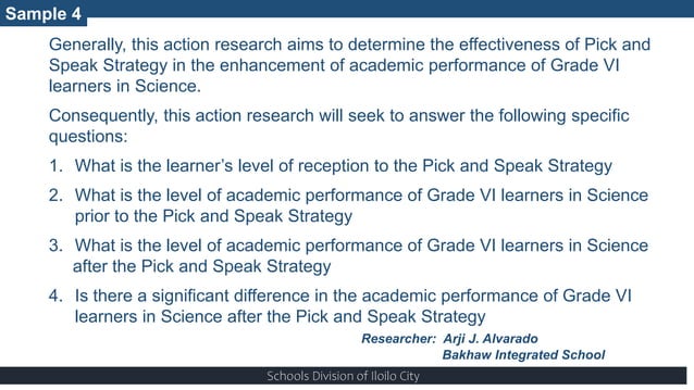 12-SAMPLE OF ACTION RESEARCH PROPOSALS FROM BERF APPROVED RESEARCHES.pptx | Professional School ...