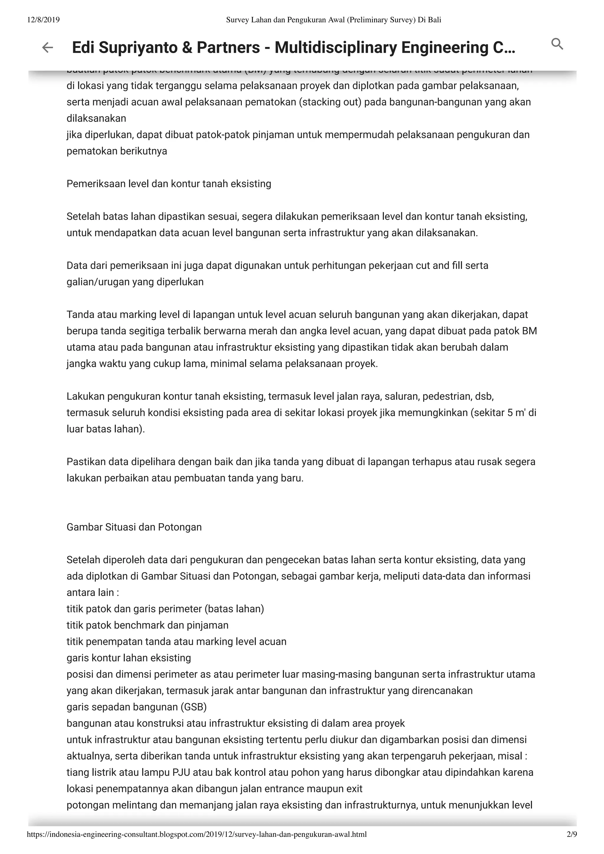 12 survey lahan dan pengukuran awal (preliminary survey) di bali | PDF