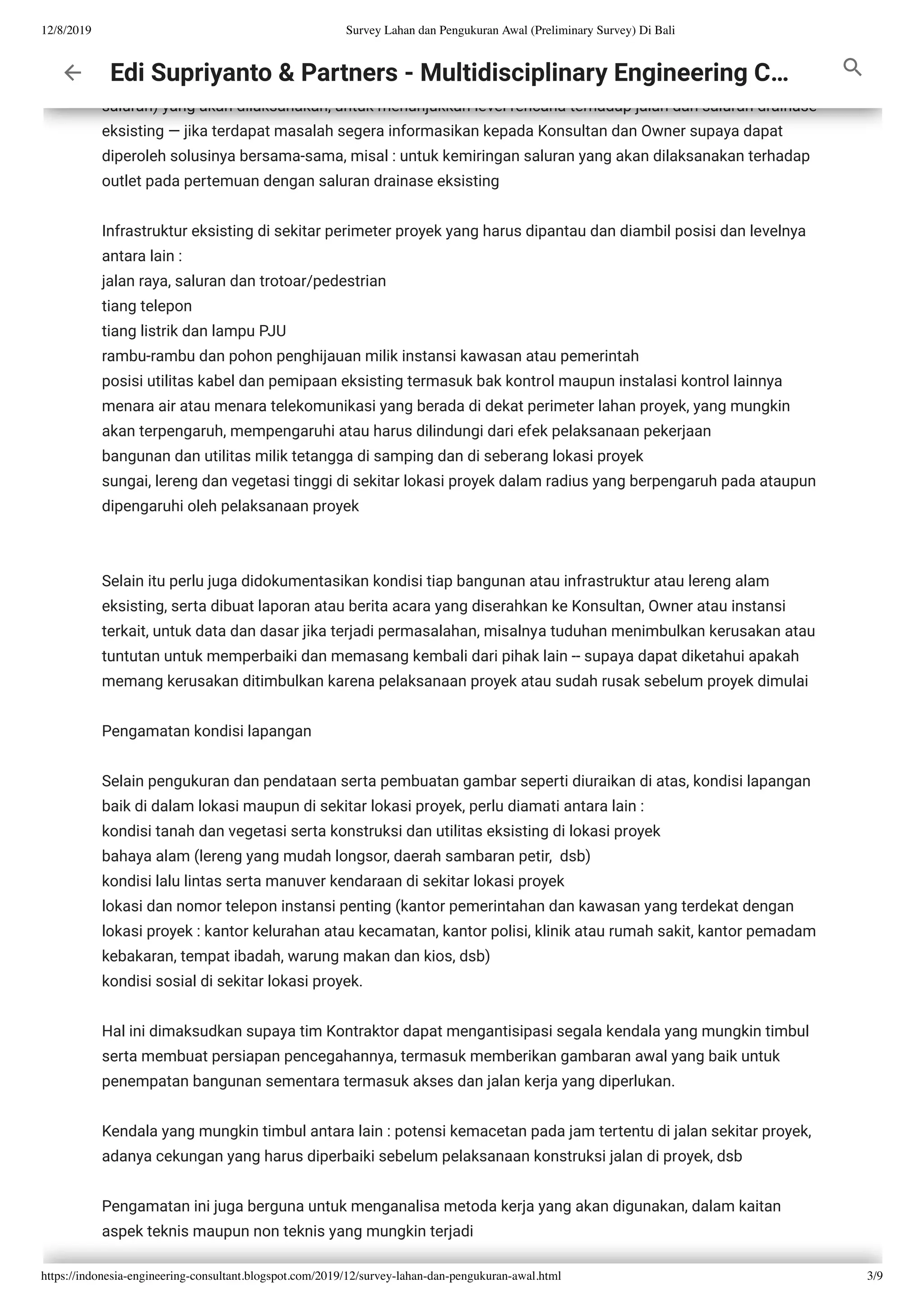 12 survey lahan dan pengukuran awal (preliminary survey) di bali | PDF