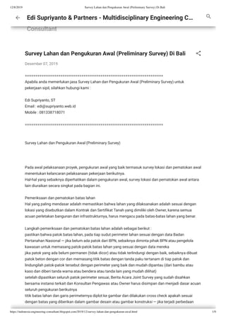 12 survey lahan dan pengukuran awal (preliminary survey) di bali | PDF