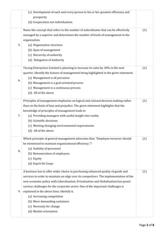 12 - T1 - BUSINESS STUDIES (2023-24) SAMPLE PAPER.docx | Business ...