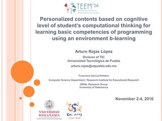Personalized contents based in cognitive level of student’s computational thinking for learning ...