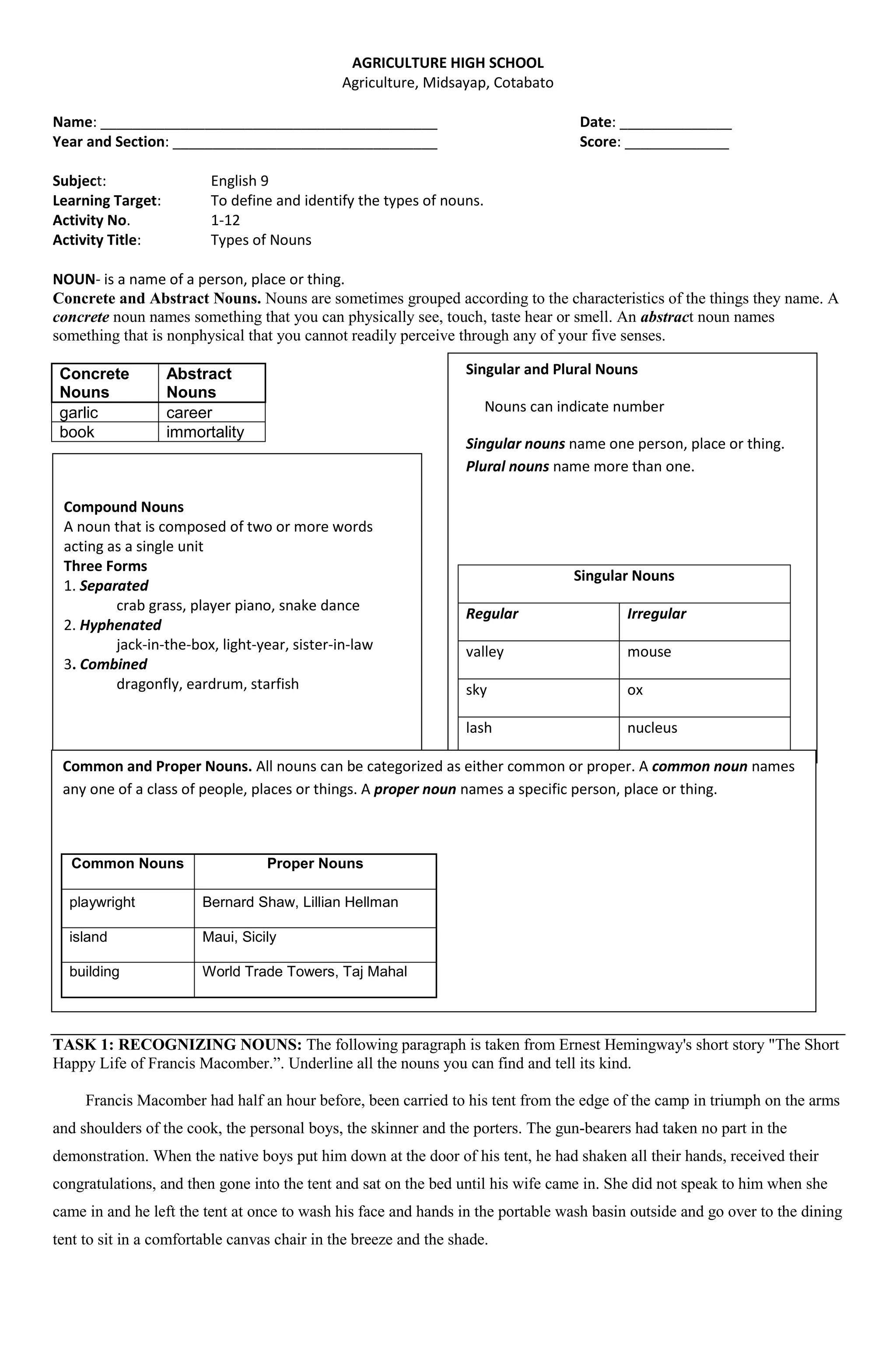 12 types of nouns | DOCX