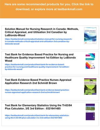 Test Bank for Nursing Research Methods and Critical Appraisal for ...