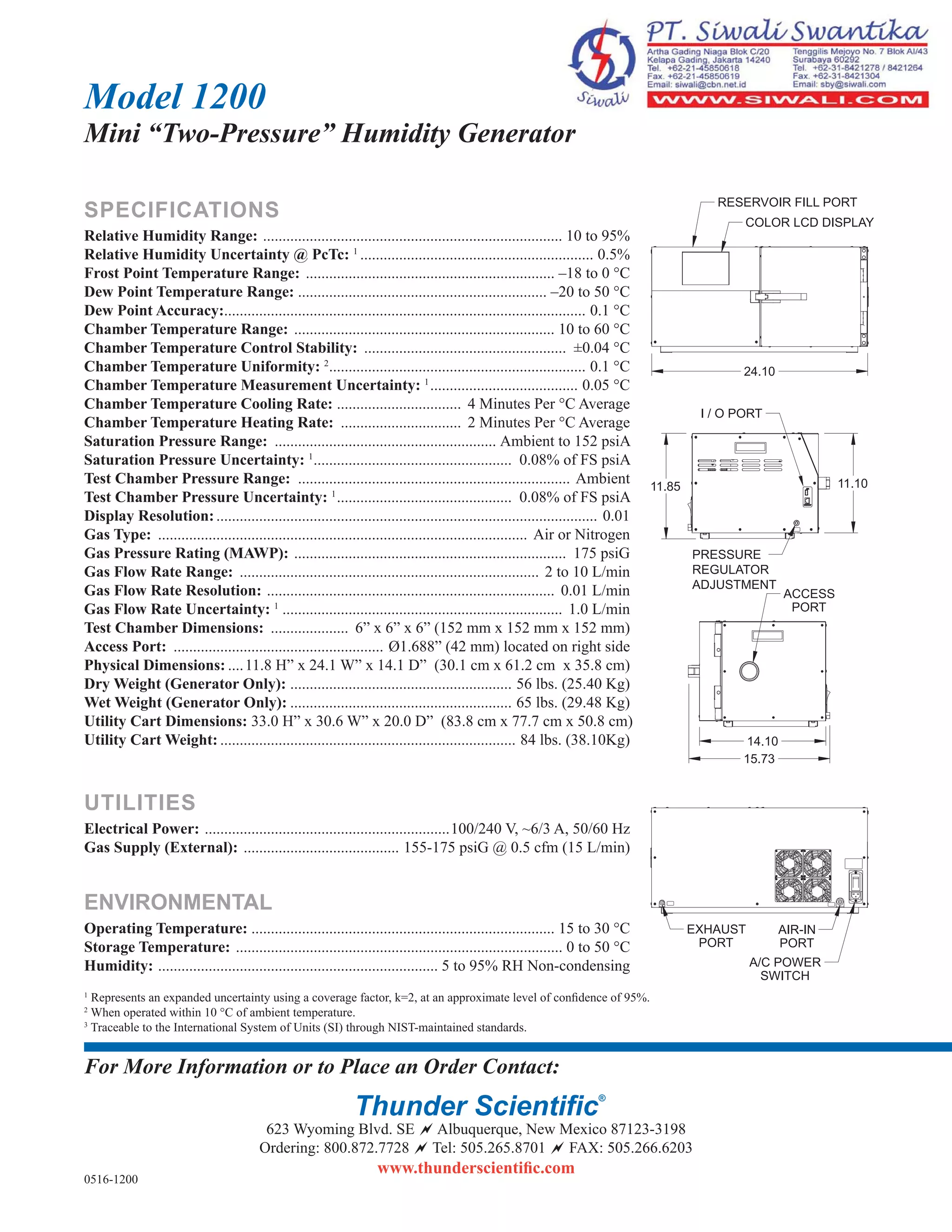 Brosur Thunder Scientific | Model 1200 | Humidity Generator