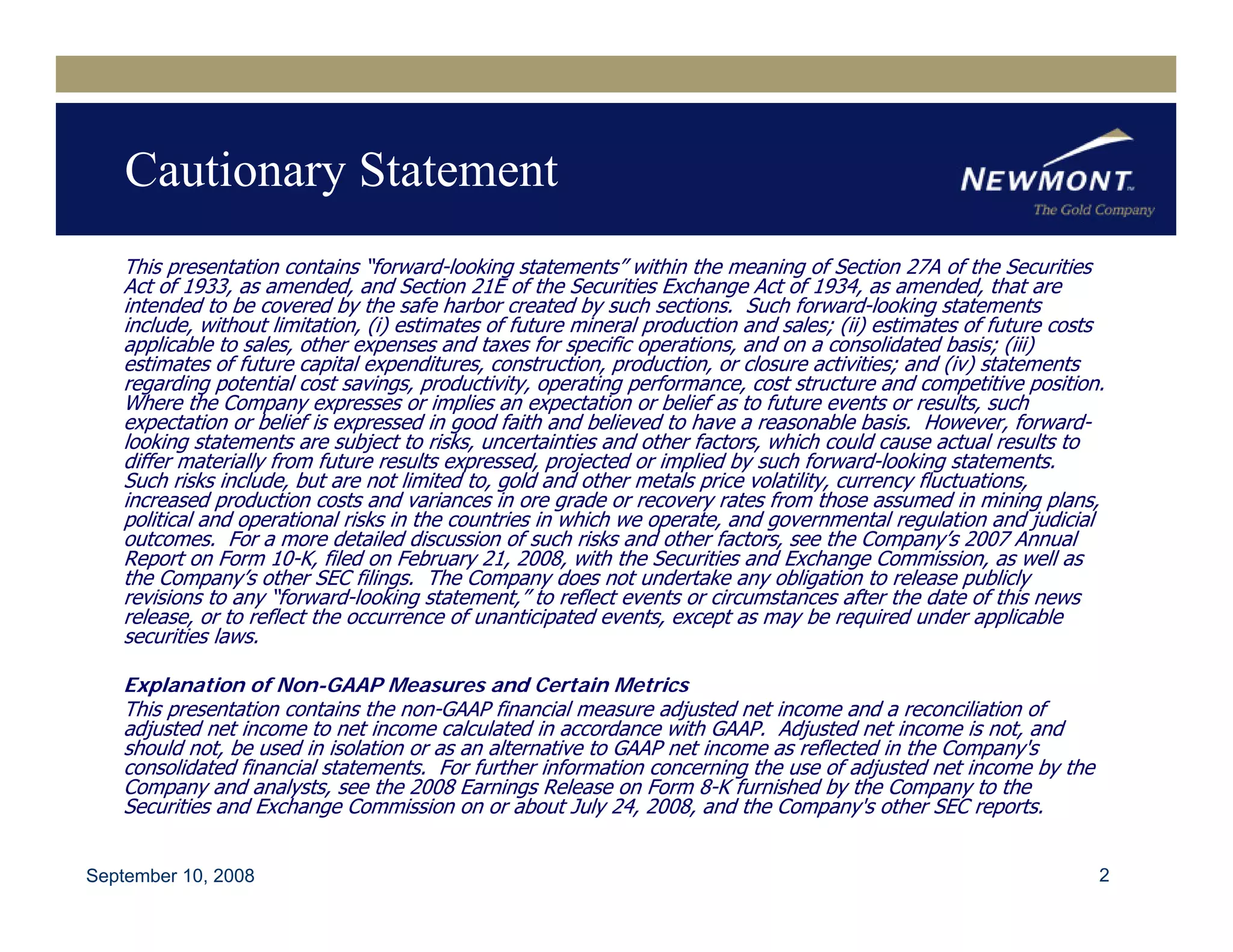 newmont mining sept_Denver_Gold_Forum_Presentation | PDF