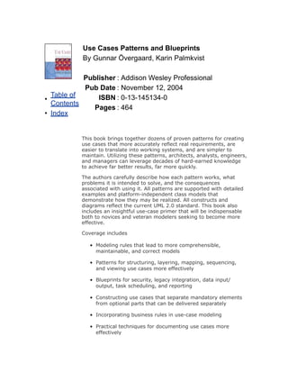 Use Cases Patterns And Blueprints Gunnar Overgaard Karin Palmkvist | PDF