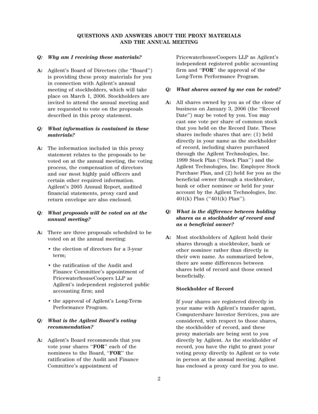 agilent 2006ProxyStatement | PDF