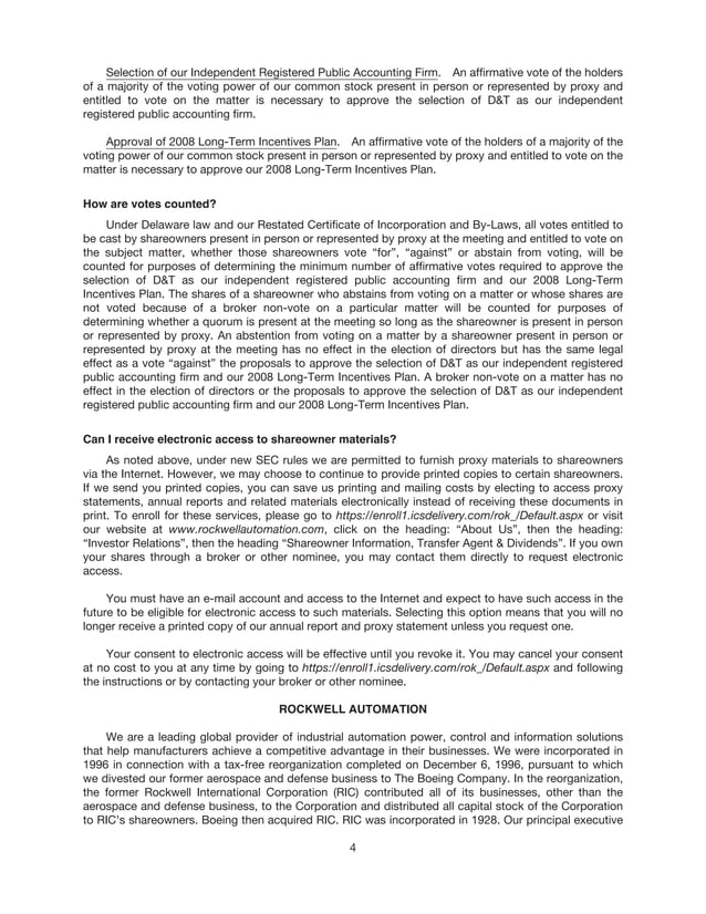 ROCKWELL AUTOMATION 2008_proxy | PDF | Business Accounting & Finance | Business