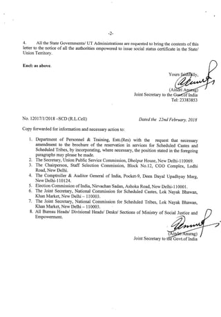 Scheduled Caste Certificate to migrants from other States Union ...