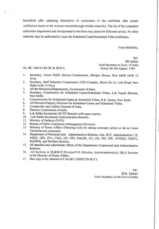 Scheduled Caste Certificate to migrants from other States Union ...