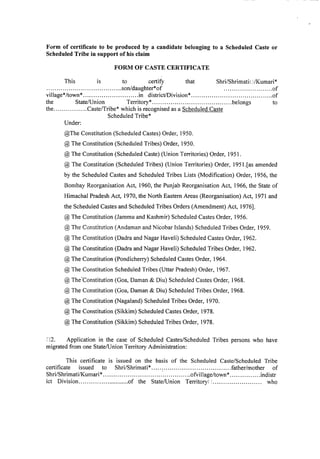 Scheduled Caste Certificate to migrants from other States Union ...